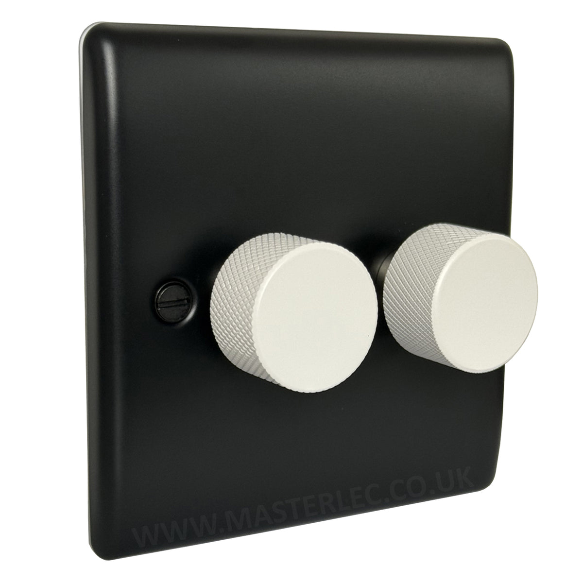 Matt Black 2 Gang Knurled Dimmer Switch with Matt White Dimmer Knob ...