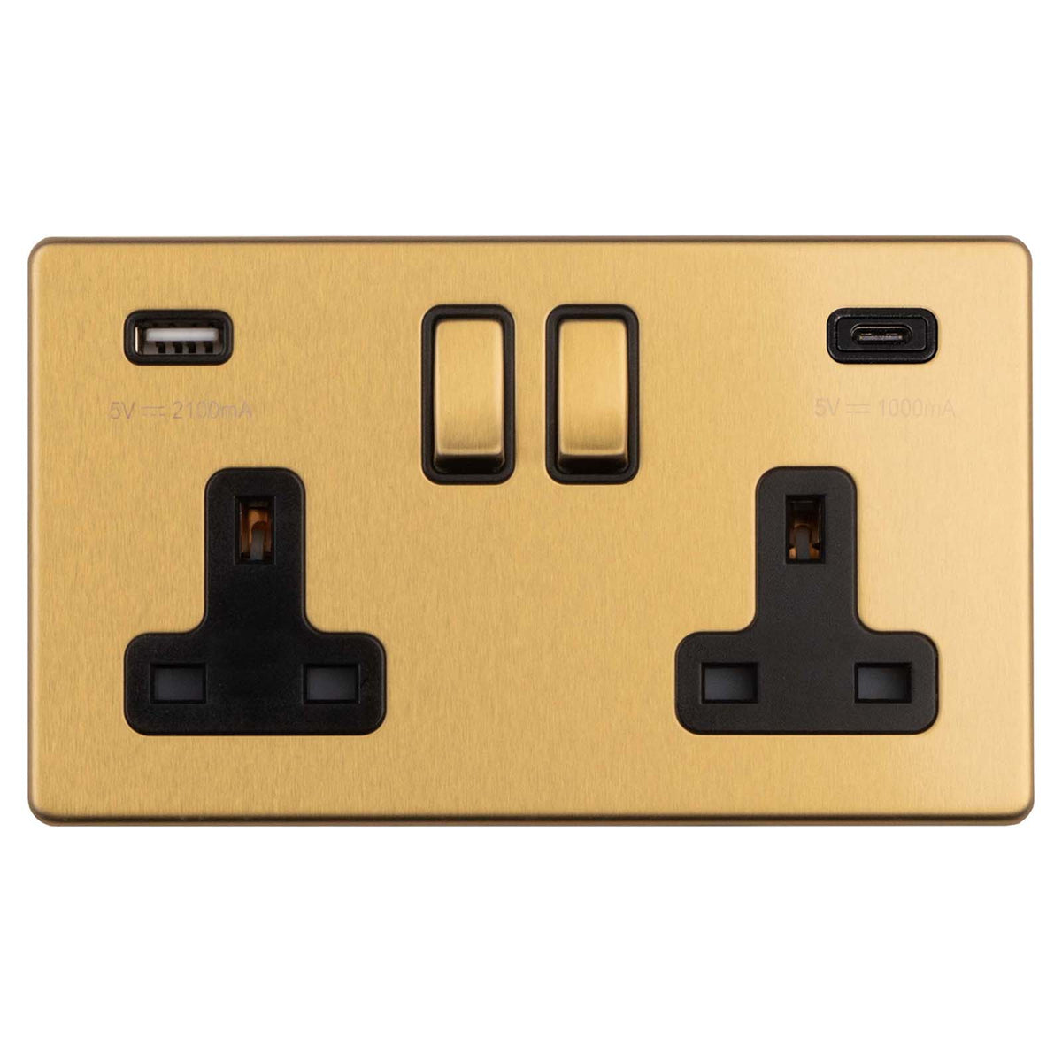 Antique Gold Screwless Switched USB A & C Double Socket Flat Concealed ...