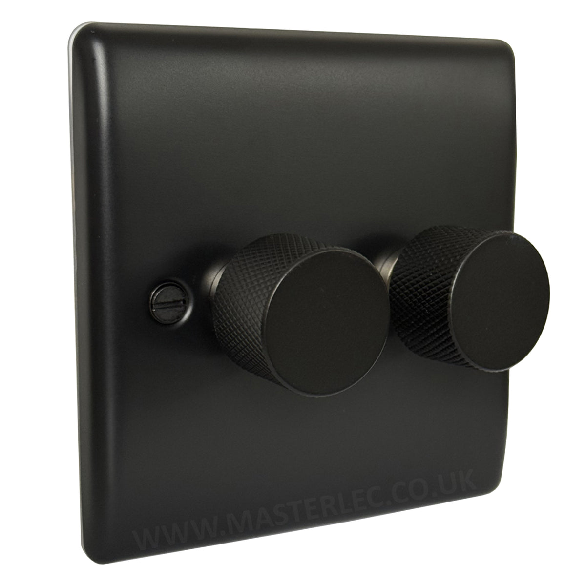 Matt Black 2 Gang Knurled Dimmer Switch with Matt Black Dimmer Knob ...