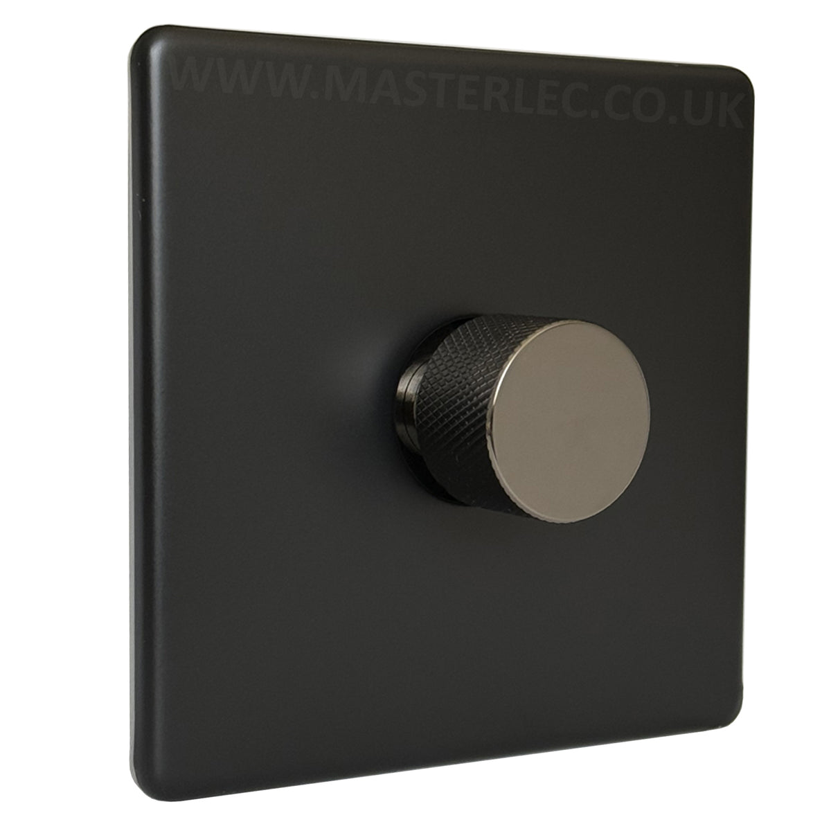 Matt Black Screwless Single 1 Gang Dimmer Switch with Black Nickel Knu ...