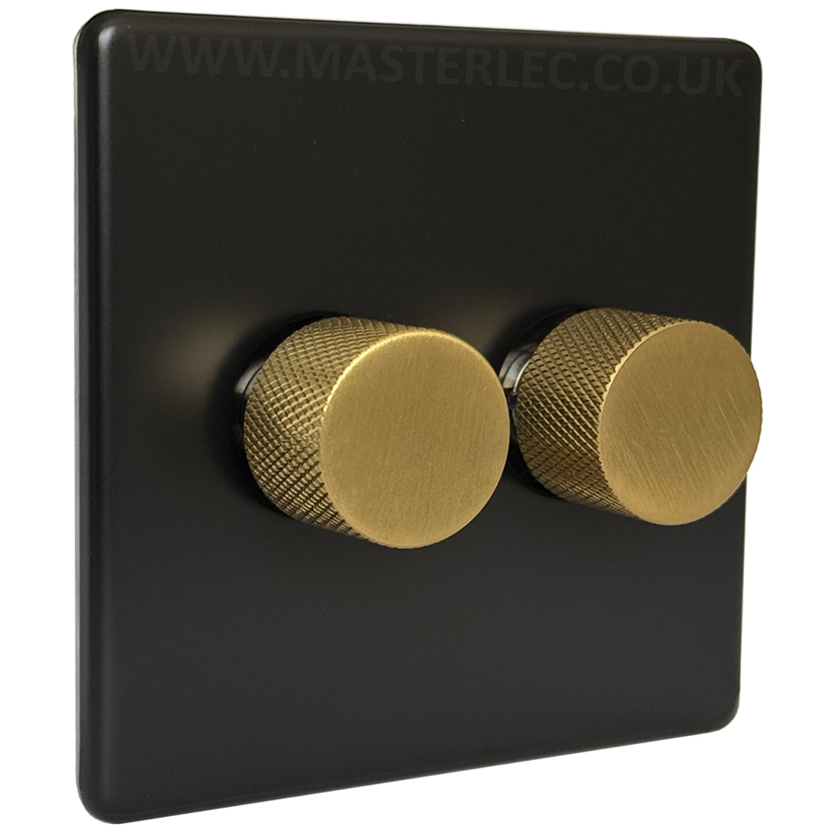 Matt Black Screwless Double 2 Gang Dimmer Switch with Satin Brass / An ...