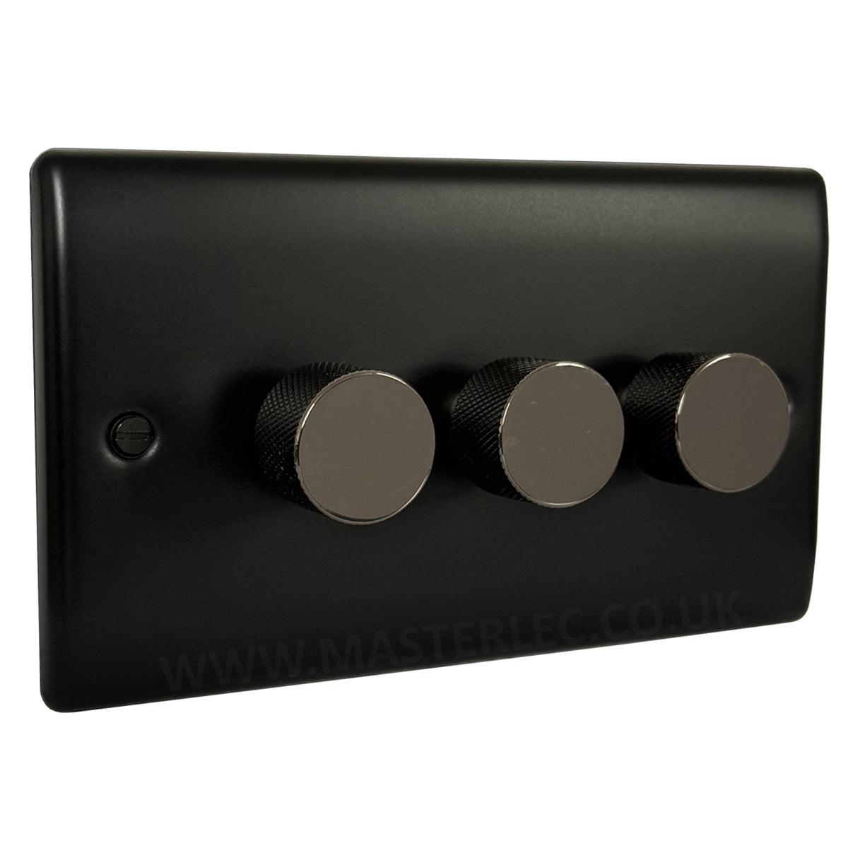 Matt Black 3 Gang Knurled Dimmer Switch with Black Nickel Dimmer Knob ...