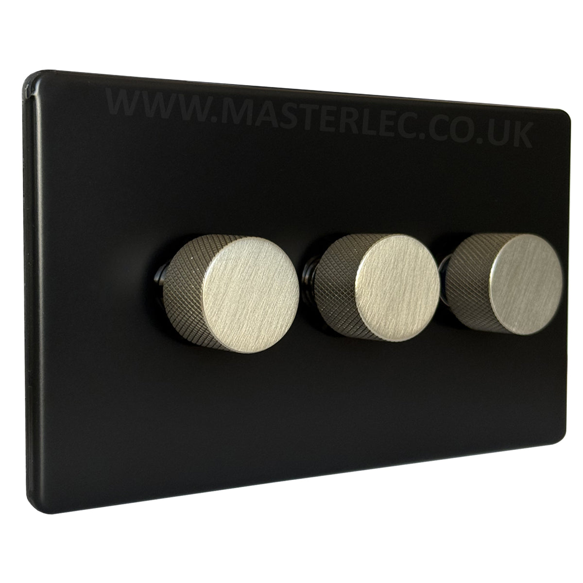 Matt Black Screwless Triple 3 Gang Dimmer Switch with Brushed Steel ...