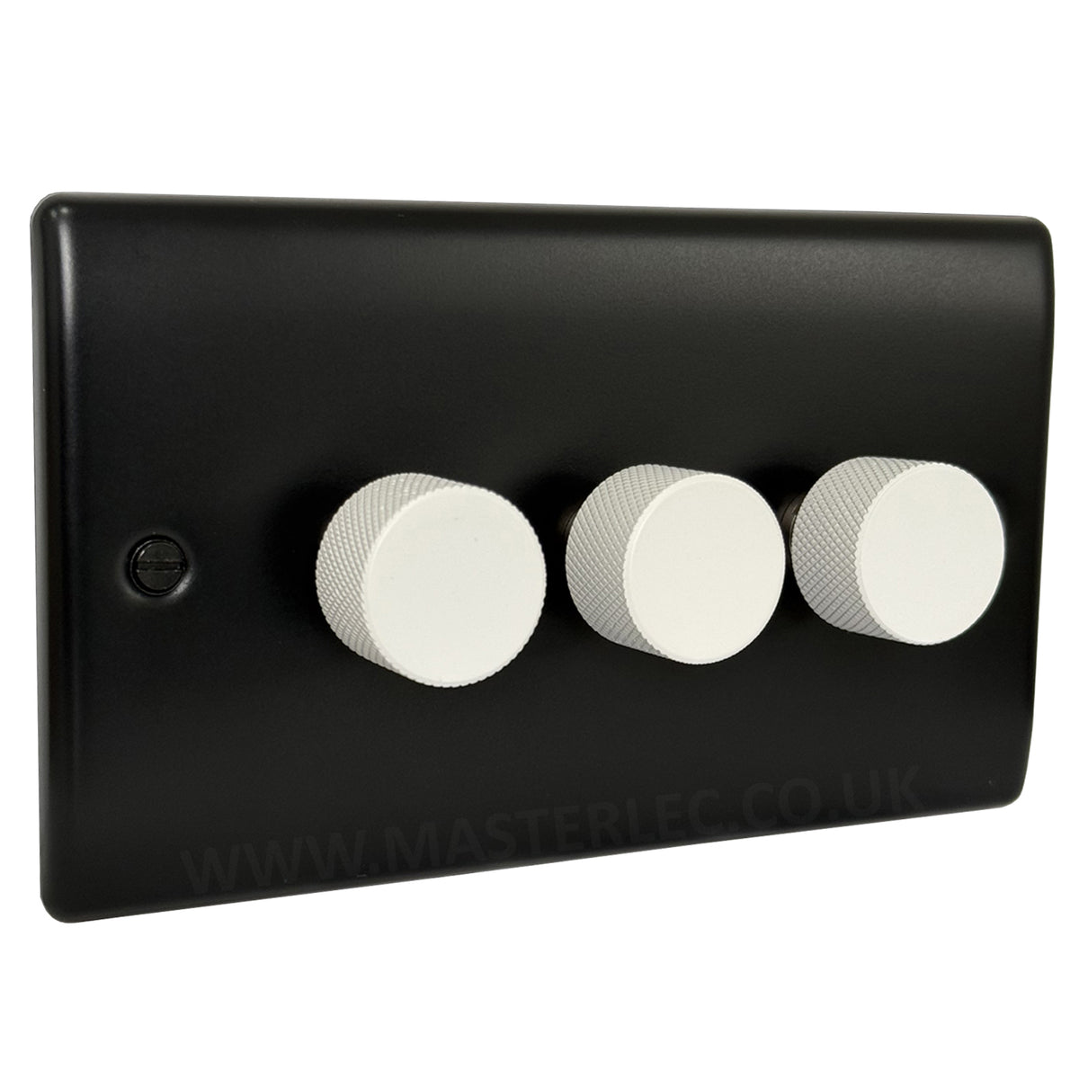 Matt Black 3 Gang Knurled Dimmer Switch with Matt White Dimmer Knob ...