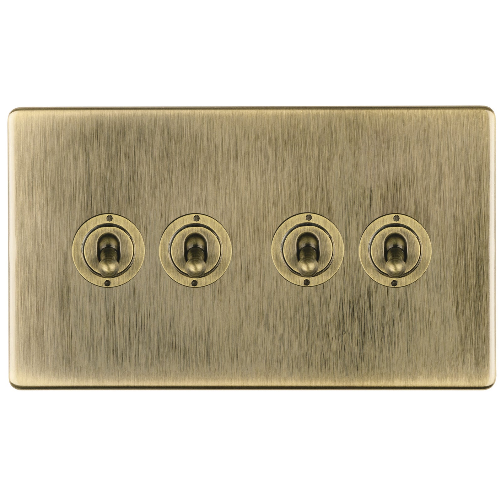 Antique Brass Screwless Quad Toggle Light Switch Flat Concealed Plate ...