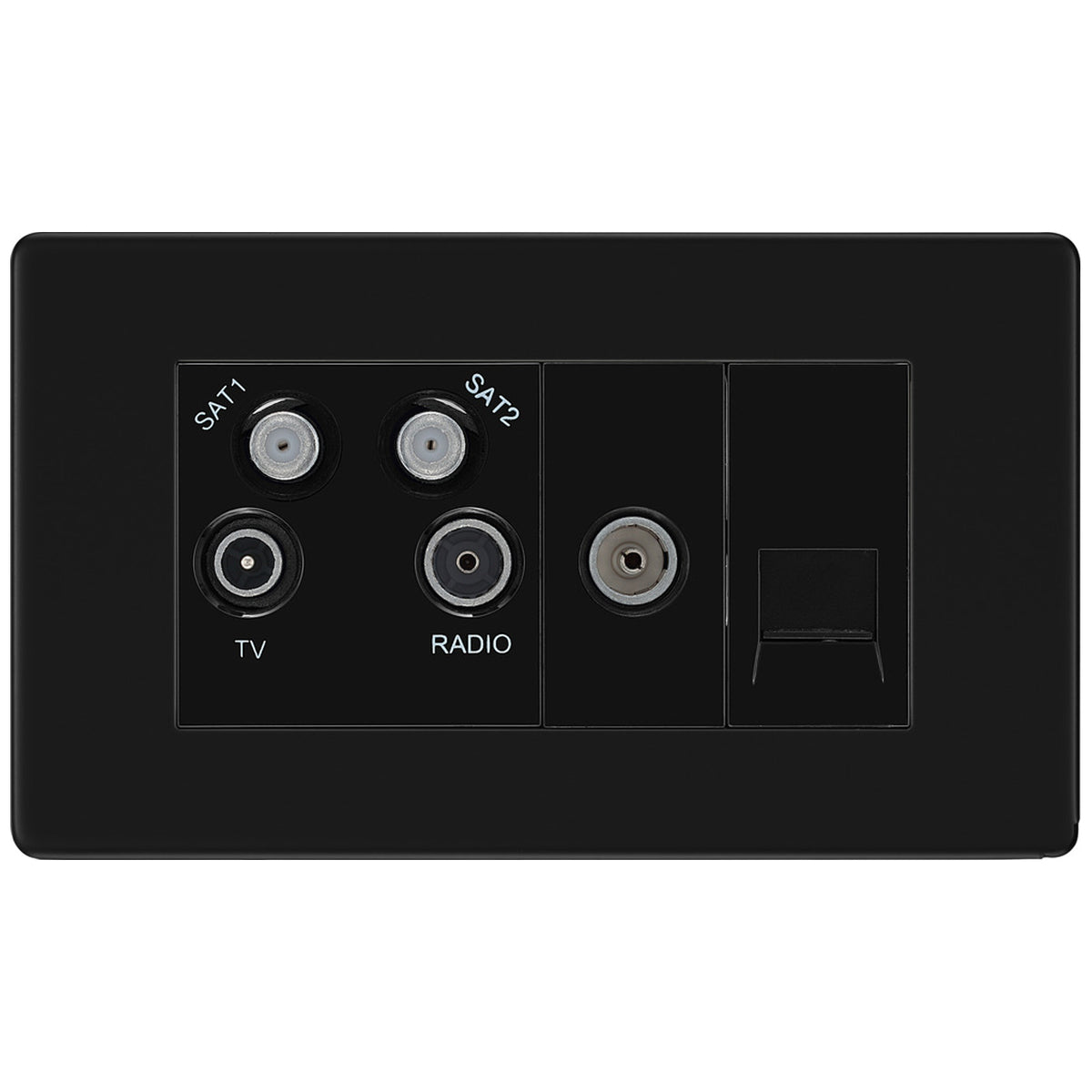 BG Nexus Flatplate Screwless Matt Black Quadplex Screened TV FM and Sa ...