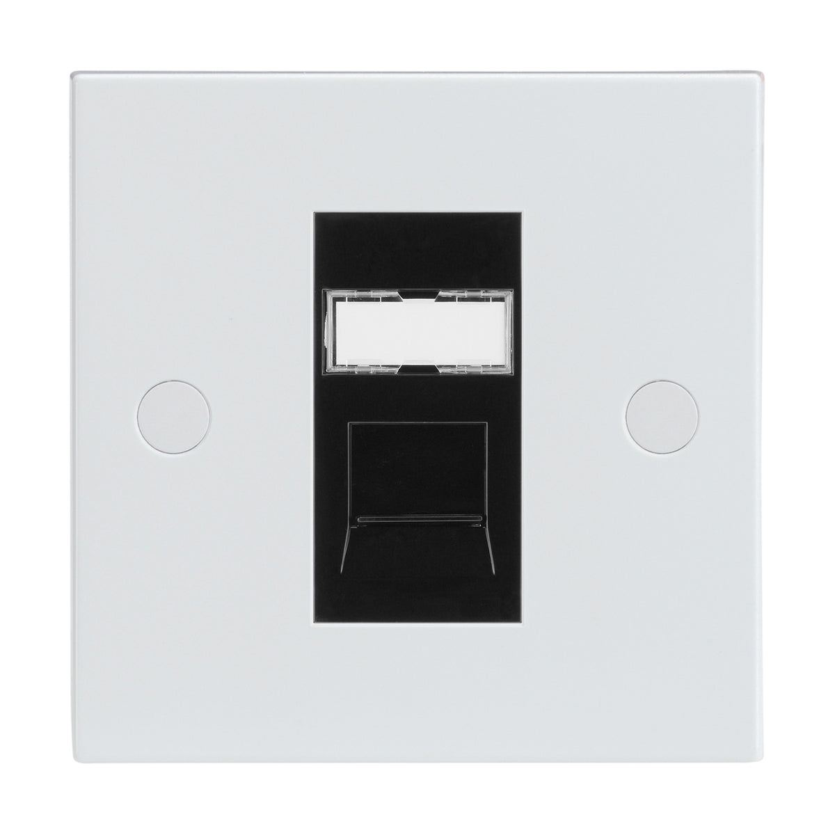 White Square Edge 1 Gang RJ45 CAT6 Data Wall Socket Black Insert 1 Por ...