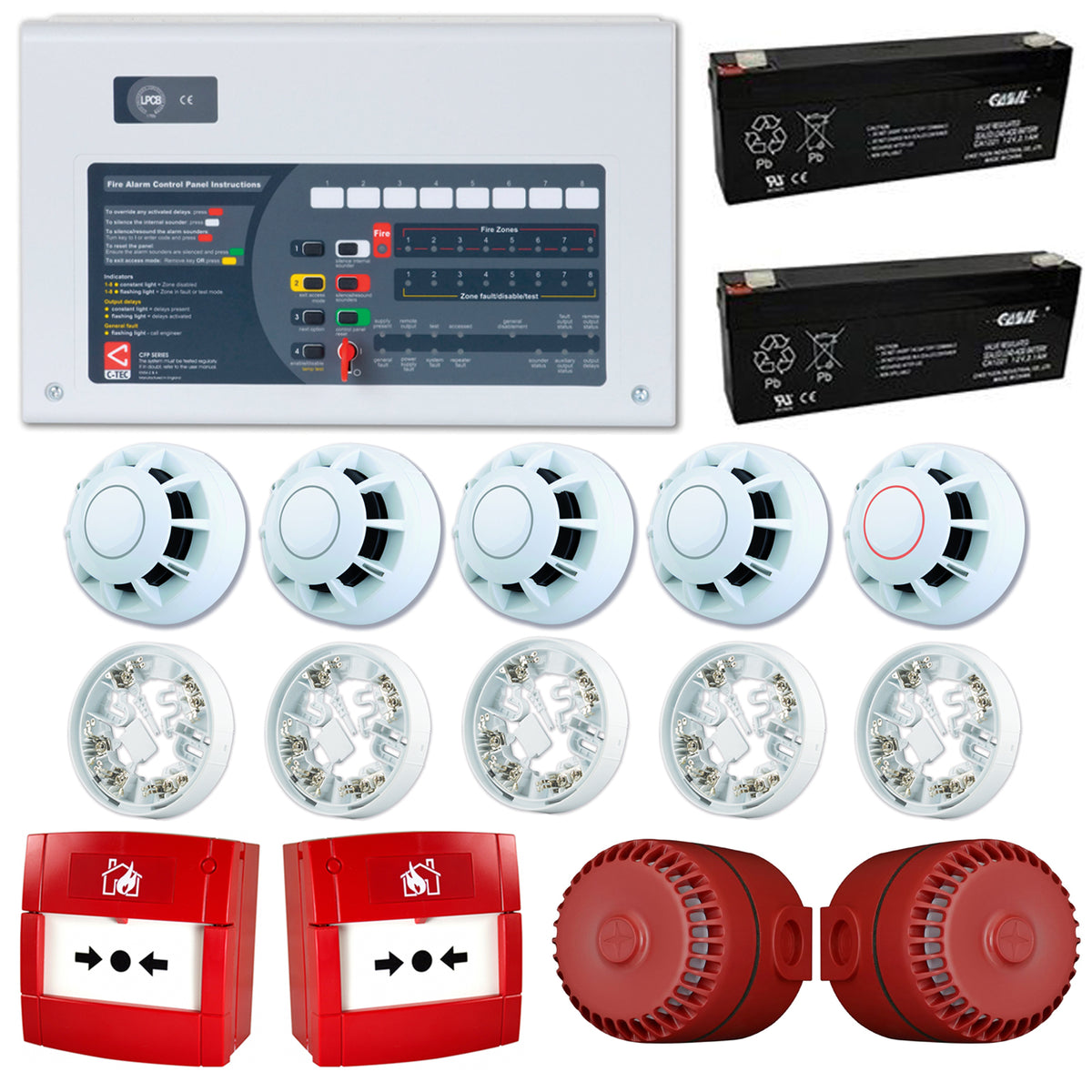 C-TEC 4 Zone Conventional Fire Alarm Kit 5 Detectors 2 Call Points 2 S ...