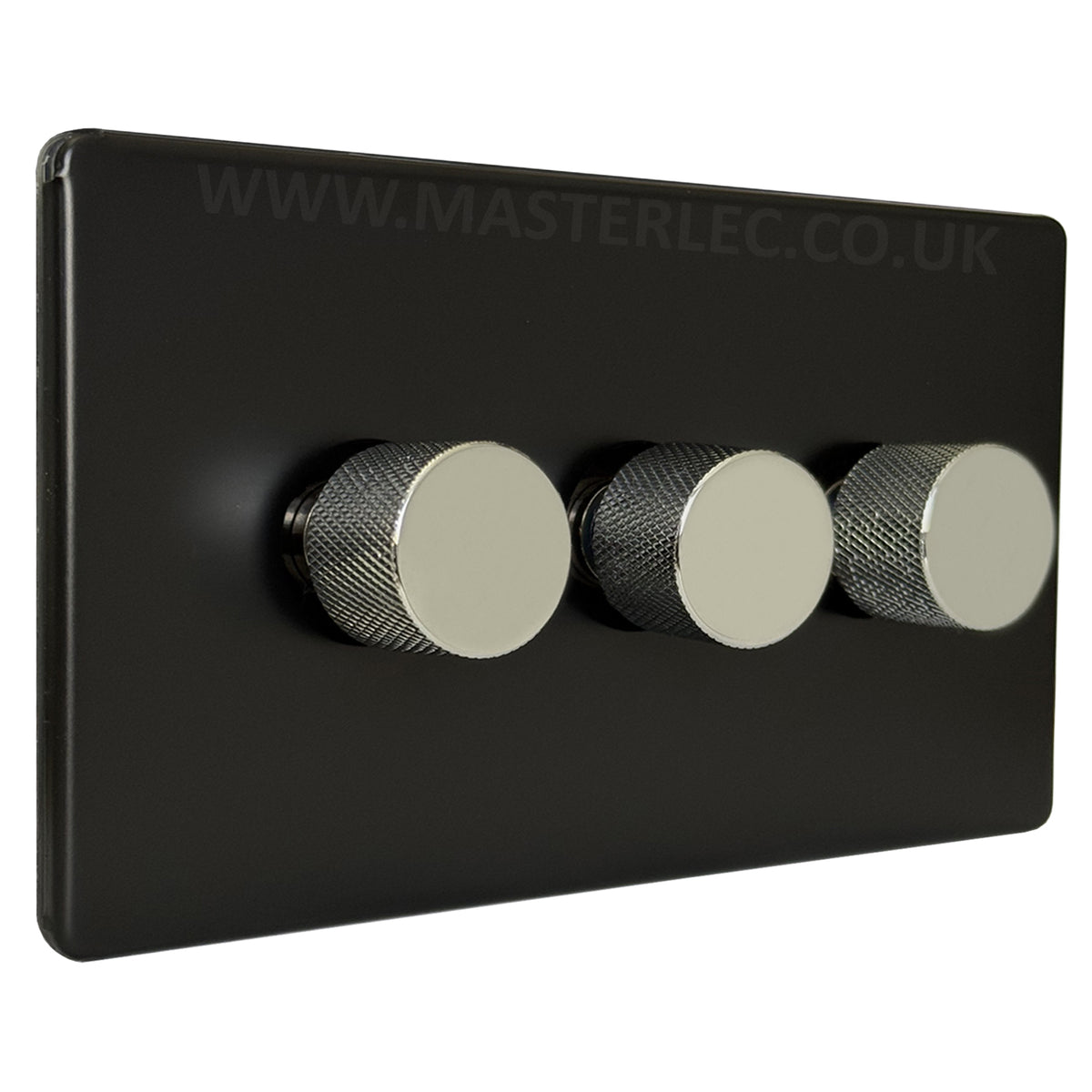 Matt Black Screwless Triple 3 Gang Dimmer Switch with Polished Chrome ...