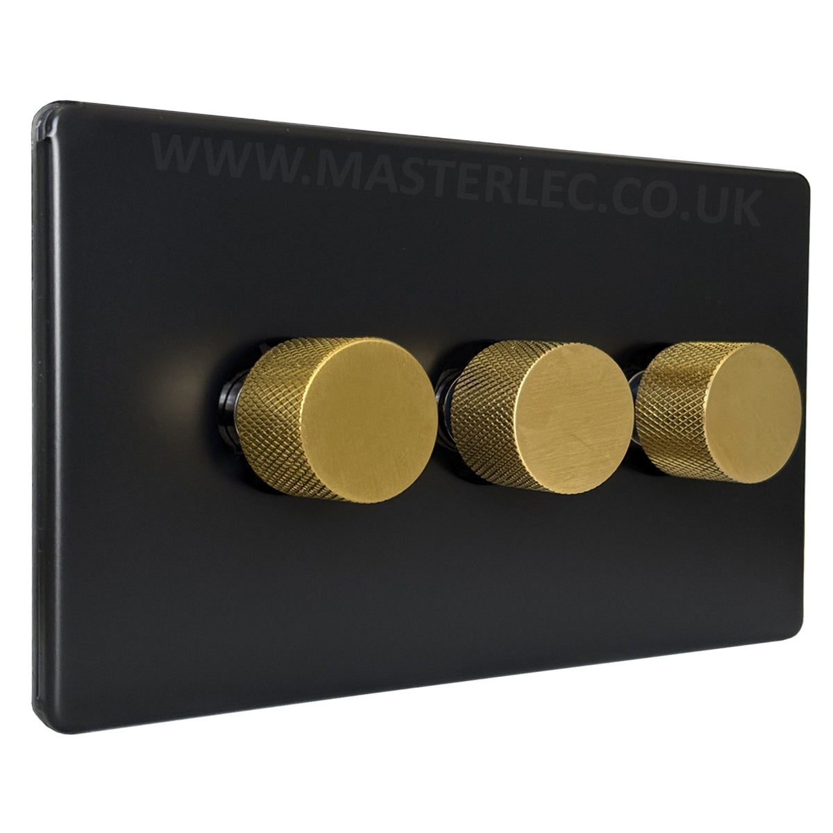 Matt Black Screwless Triple 3 Gang Dimmer Switch with Satin Brass / An ...