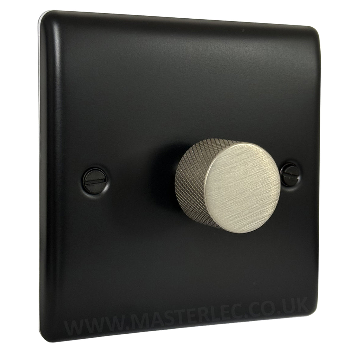 Matt Black 1 Gang Knurled Dimmer Switch with Brushed Steel / Stainless ...