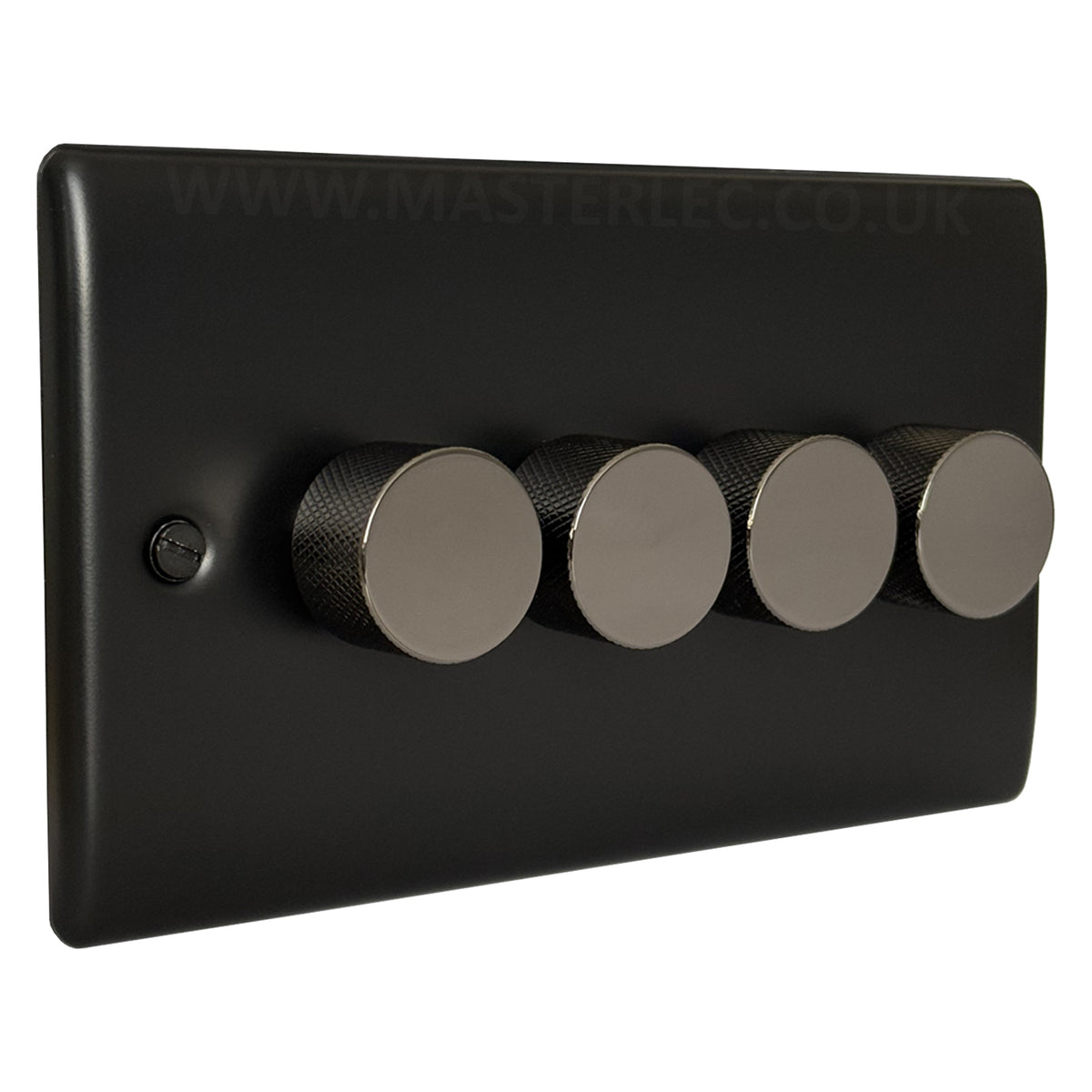 Matt Black 4 Gang Knurled Dimmer Switch with Black Nickel Dimmer Knob ...