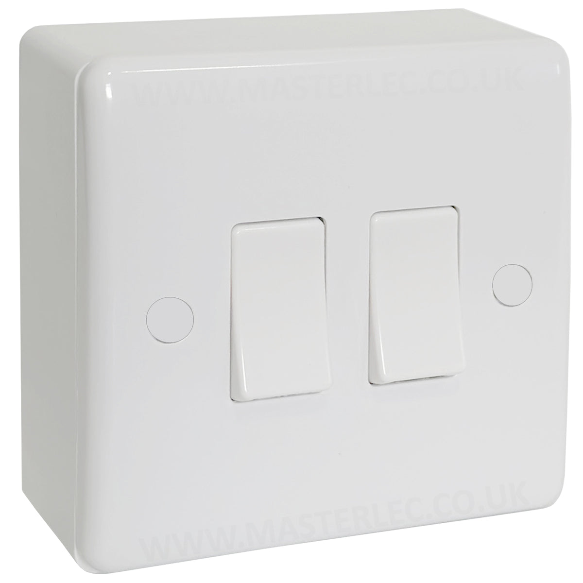 White 2 Gang Curved Edge Double Light Switch & 25mm Surface Pattress B ...