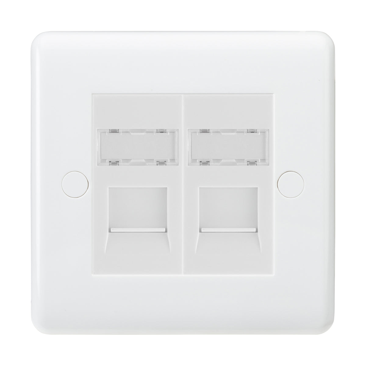 White Curved Edge 2 Gang RJ45 CAT6 Data Wall Socket White Inserts 2 Po ...