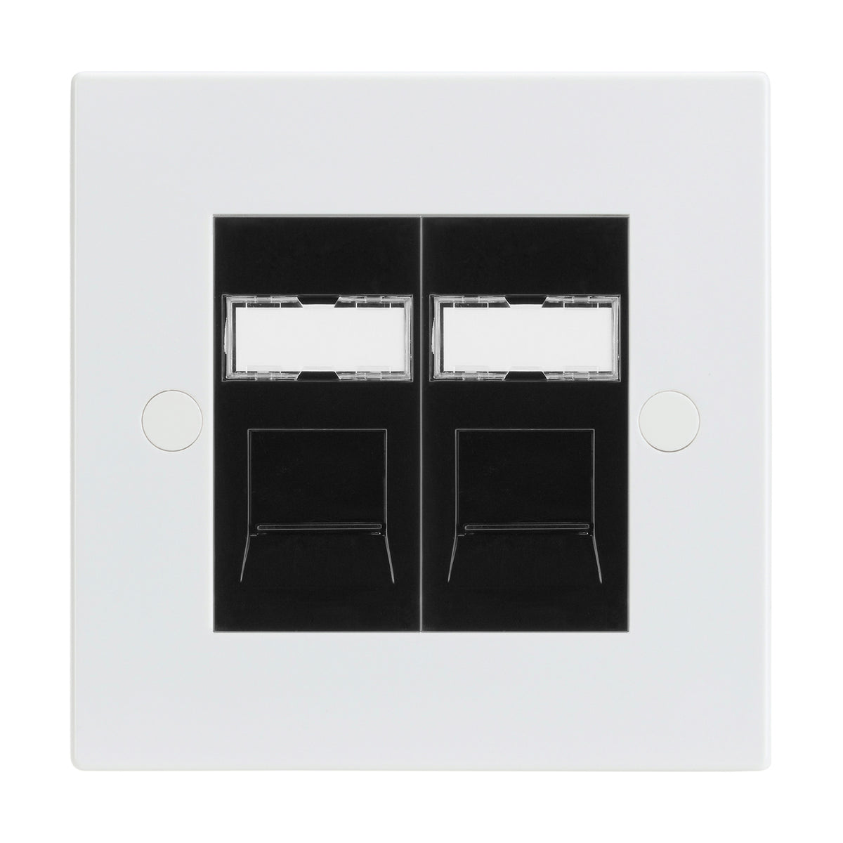 White Square Edge 2 Gang RJ45 CAT6 Data Wall Socket Black Inserts 2 Po ...