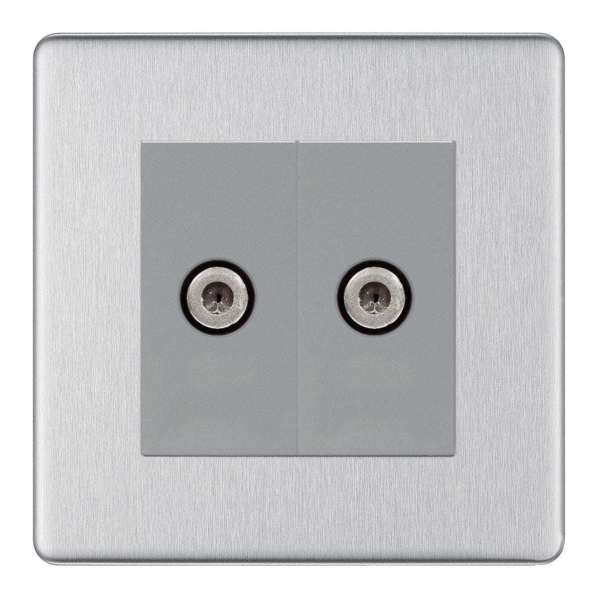 BG Nexus Screwless Brushed Steel 2 Gang Satellite Sky Socket Grey Inse ...
