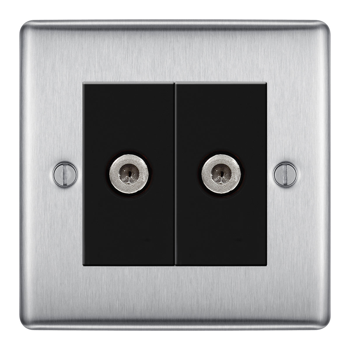 BG Nexus Brushed Steel 2 Gang Satellite Sky Socket Black Inserts NBS64 ...
