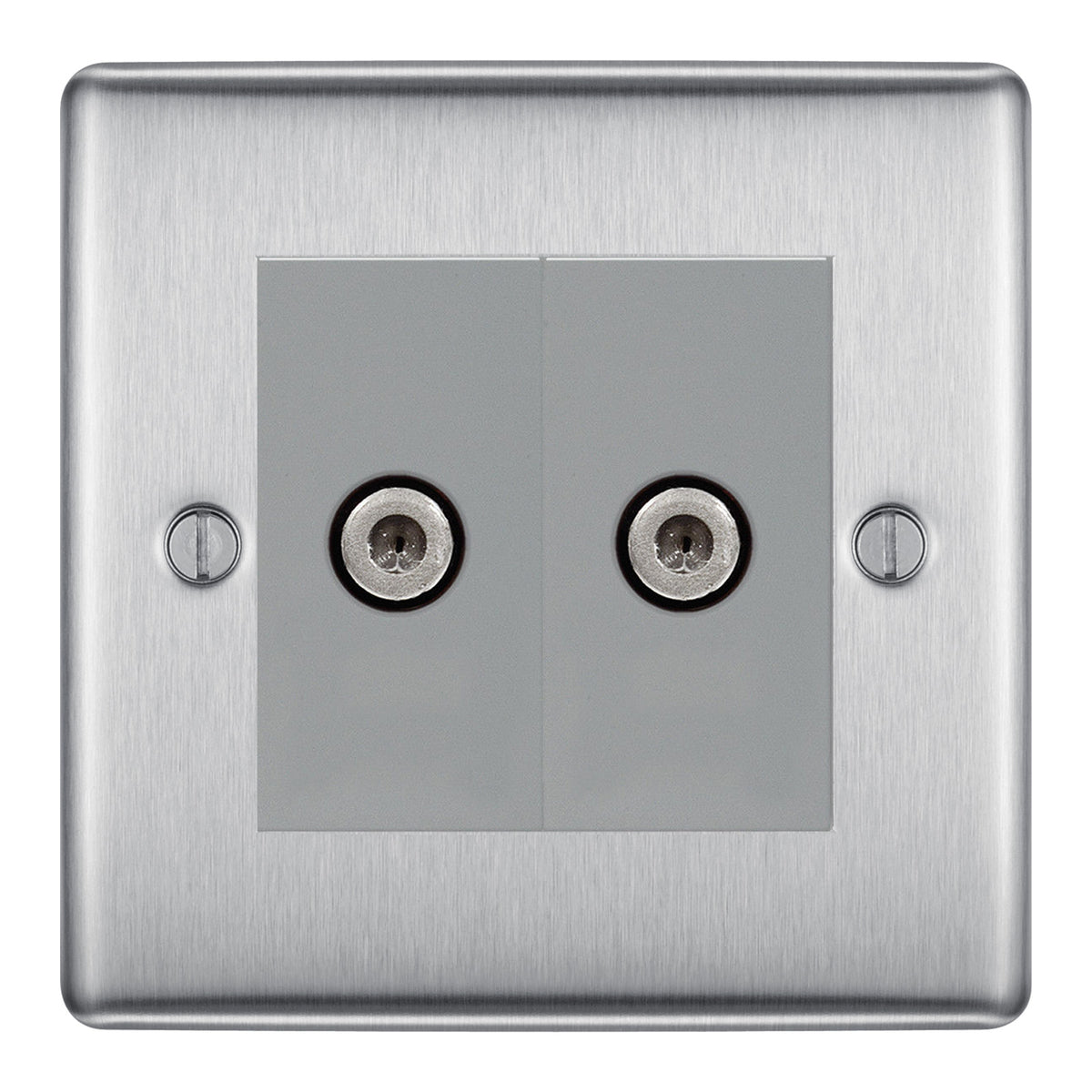 BG Nexus Brushed Steel 2 Gang Satellite Sky Socket Grey Inserts NBS642 ...