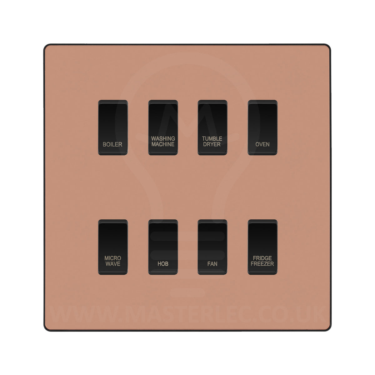 BG Evolve Polished Copper Custom Appliance Grid Switch 8 Gang Screwles ...