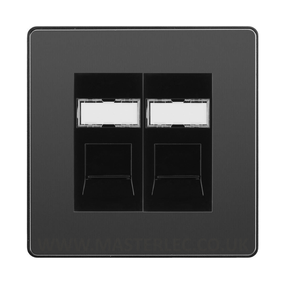 BG Evolve Black Chrome Screwless 2 Gang RJ45 Socket PCDBCRJ452B — Masterlec