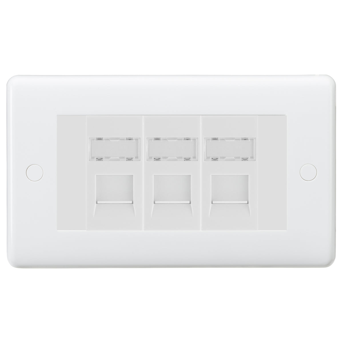 White Curved Edge 3 Gang RJ45 CAT6 Data Wall Socket White Inserts 3 Po ...