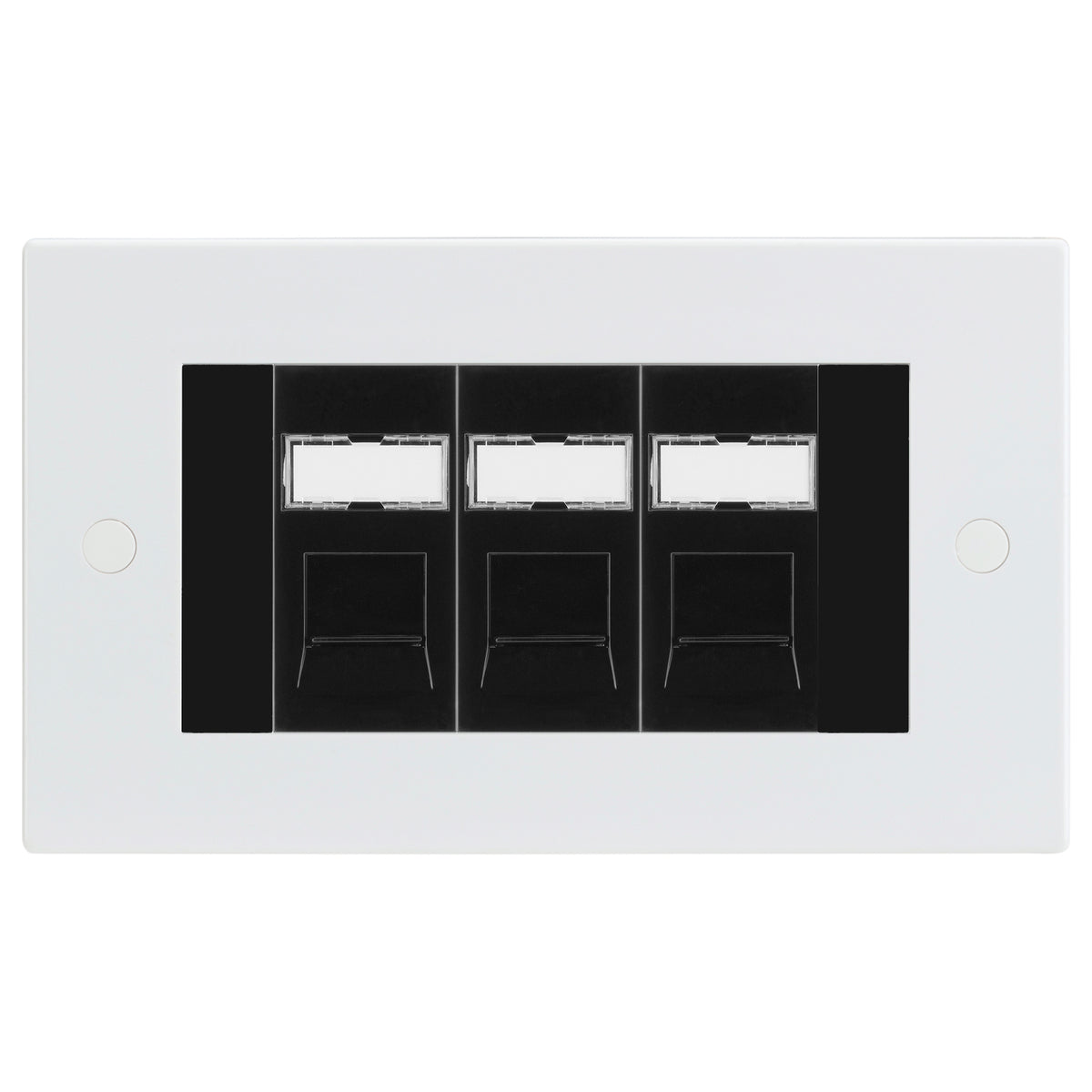 White Square Edge 3 Gang RJ45 CAT6 Data Wall Socket Black Inserts 3 Po ...