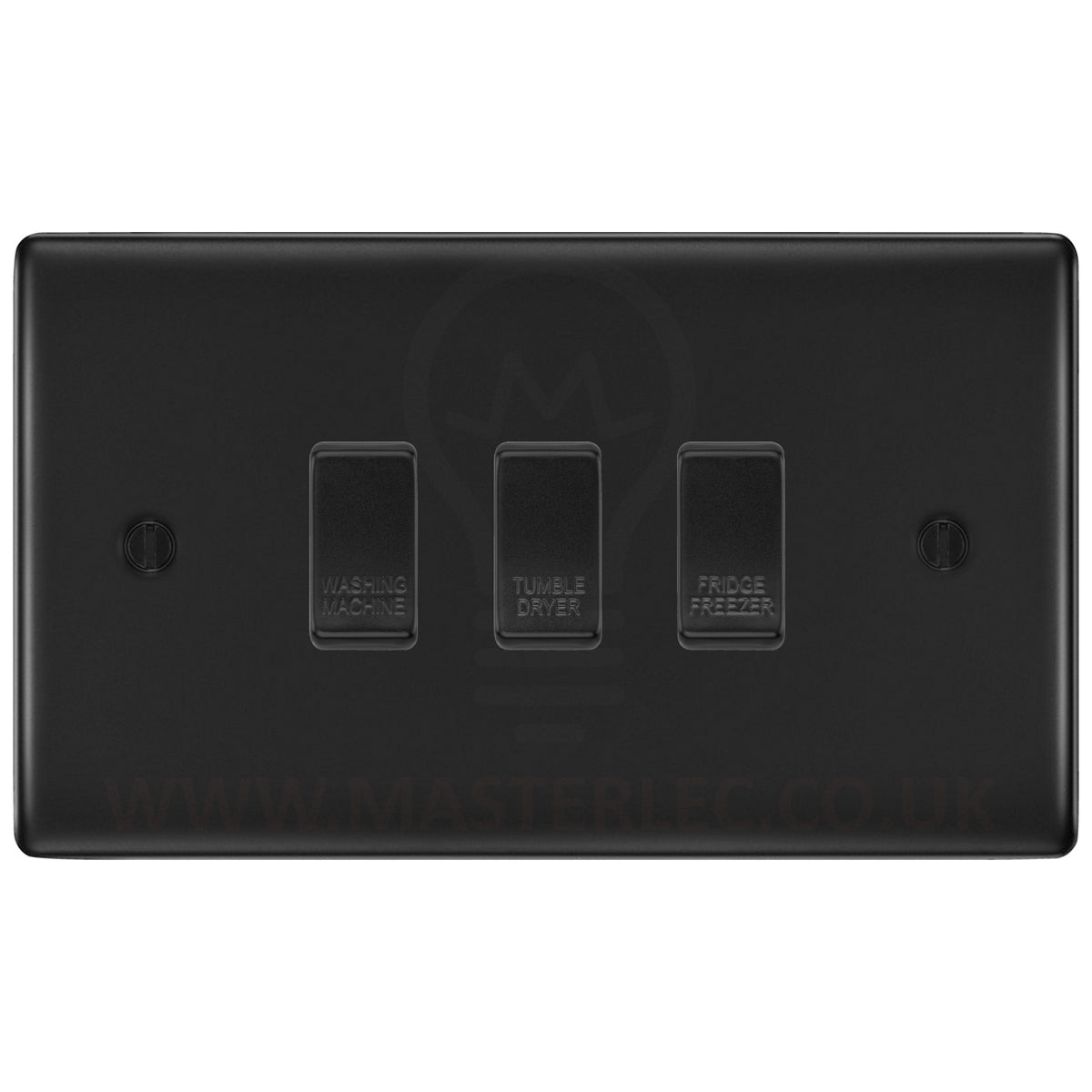 BG Matt Black 3 Gang Engraved Appliance Custom Labelled Grid Switch ...