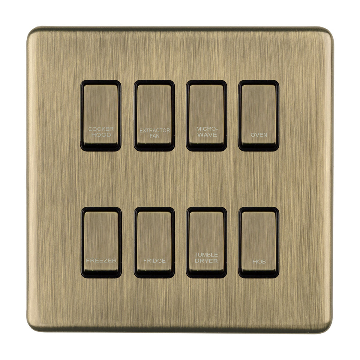 Antique Brass Screwless Custom Labelled Kitchen Appliance Grid Switch ...