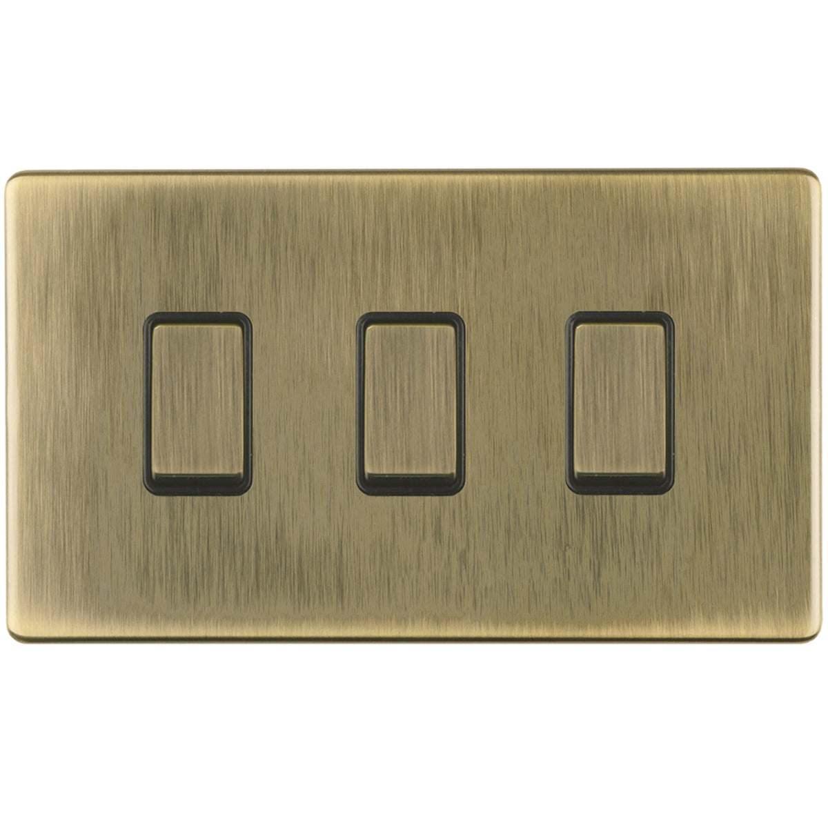 Antique Brass Screwless Triple Light Switch Double Format Flat Conceal ...