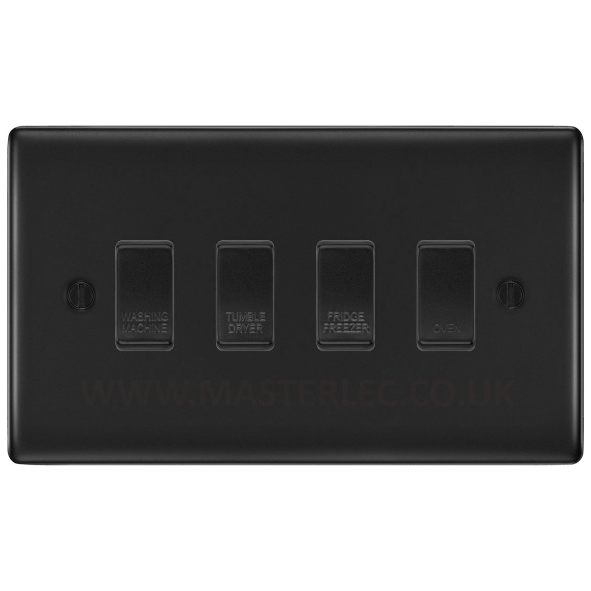 BG Matt Black 4 Gang Engraved Appliance Custom Labelled Grid Switch ...