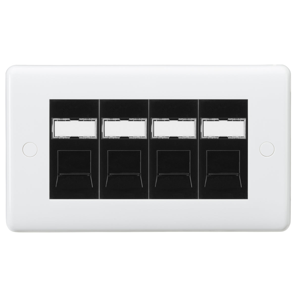 White Curved Edge 4 Gang RJ45 CAT6 Data Wall Socket Black Inserts 4 Po ...