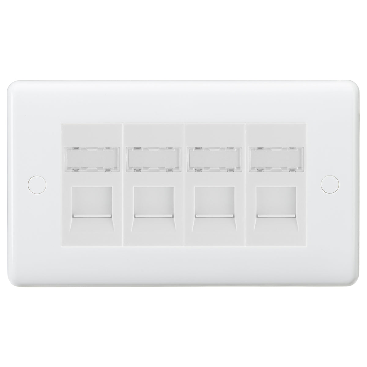 White Curved Edge 4 Gang RJ45 CAT6 Data Wall Socket White Inserts 4 Po ...