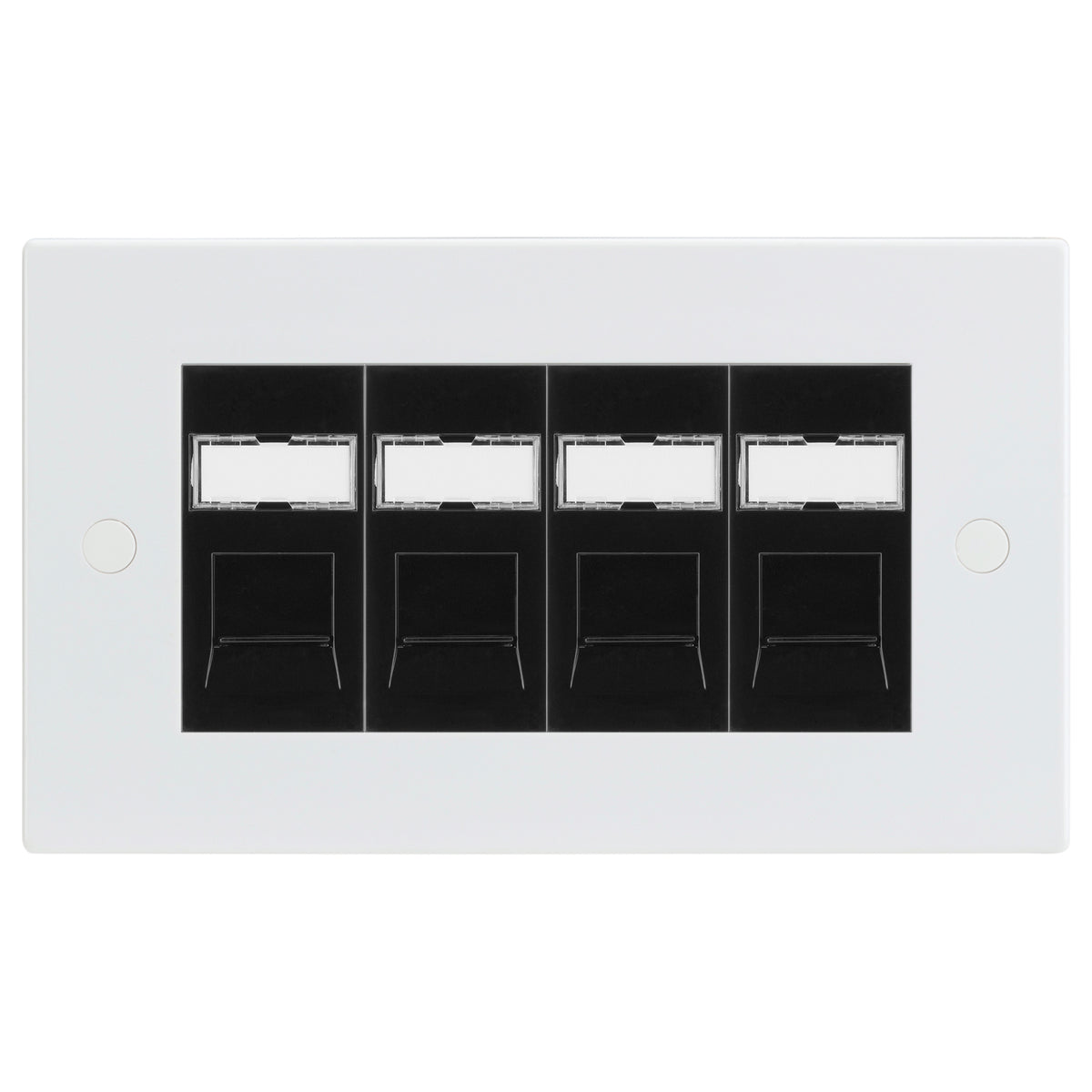 White Square Edge 4 Gang RJ45 CAT6 Data Wall Socket Black Inserts 4 Po ...