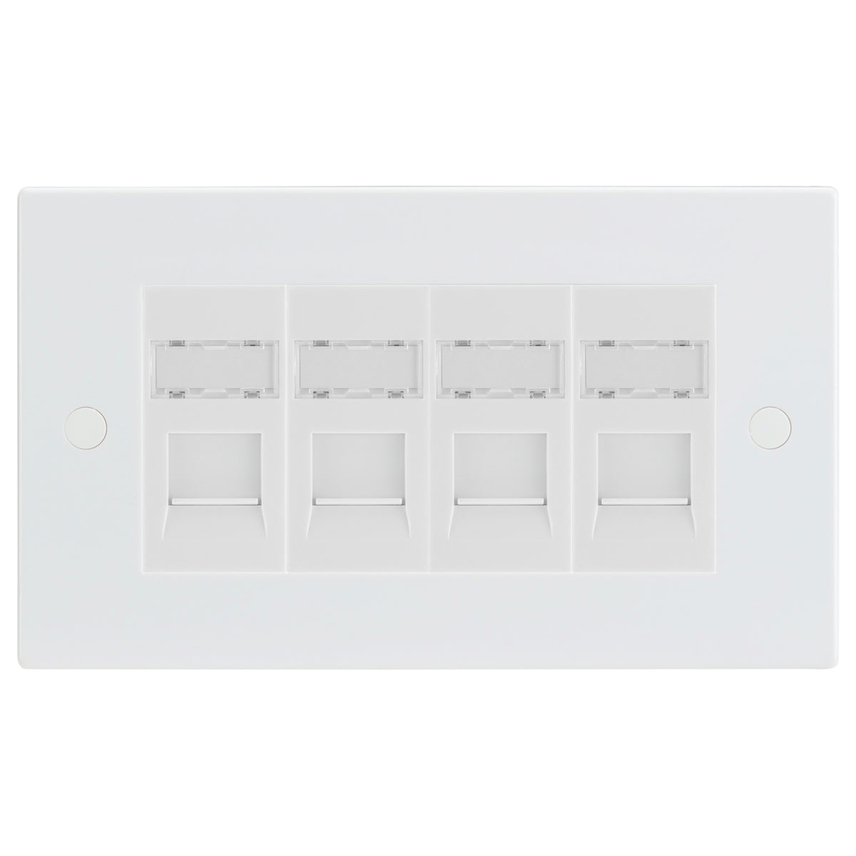 White Square Edge 4 Gang RJ45 CAT6 Data Wall Socket White Inserts 4 Po ...