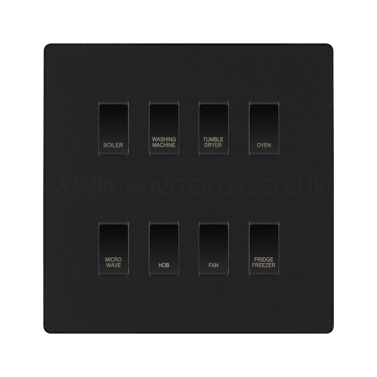 BG Evolve Matt Black Custom Appliance Grid Switch 8 Gang Screwless ...