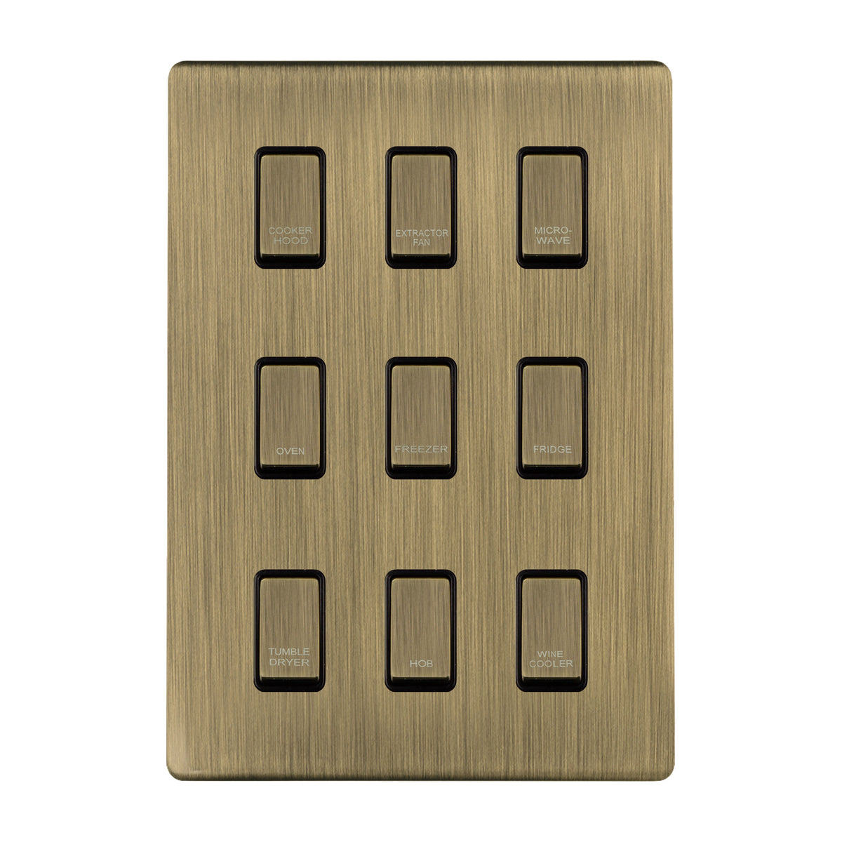 Antique Brass Screwless Custom Labelled Kitchen Appliance Grid Switch ...