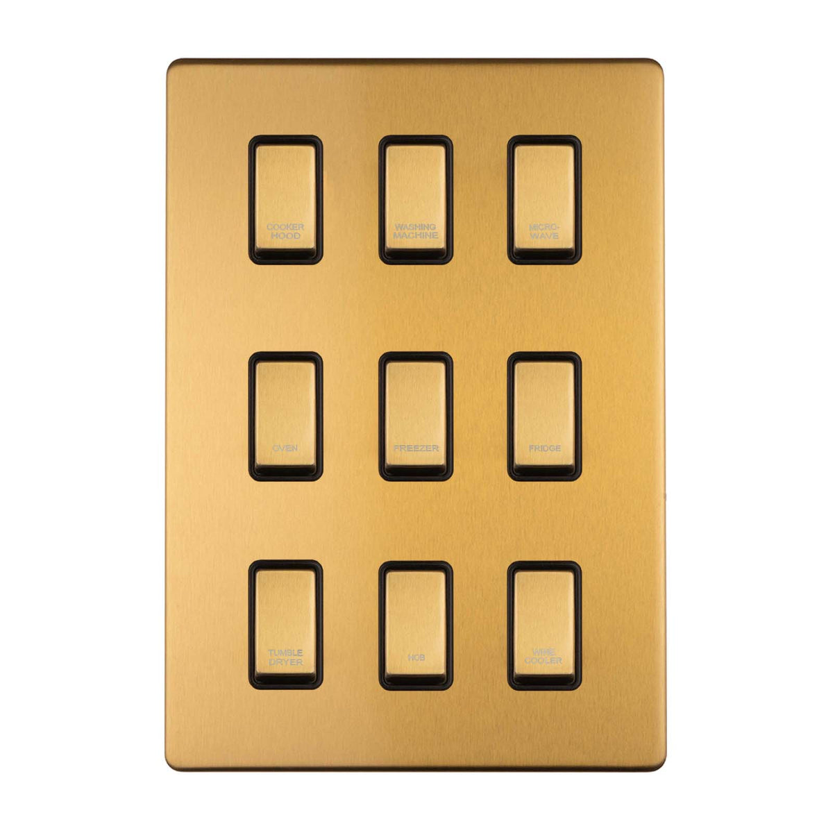Antique Gold Screwless Custom Labelled Kitchen Appliance Grid Switch 9 ...