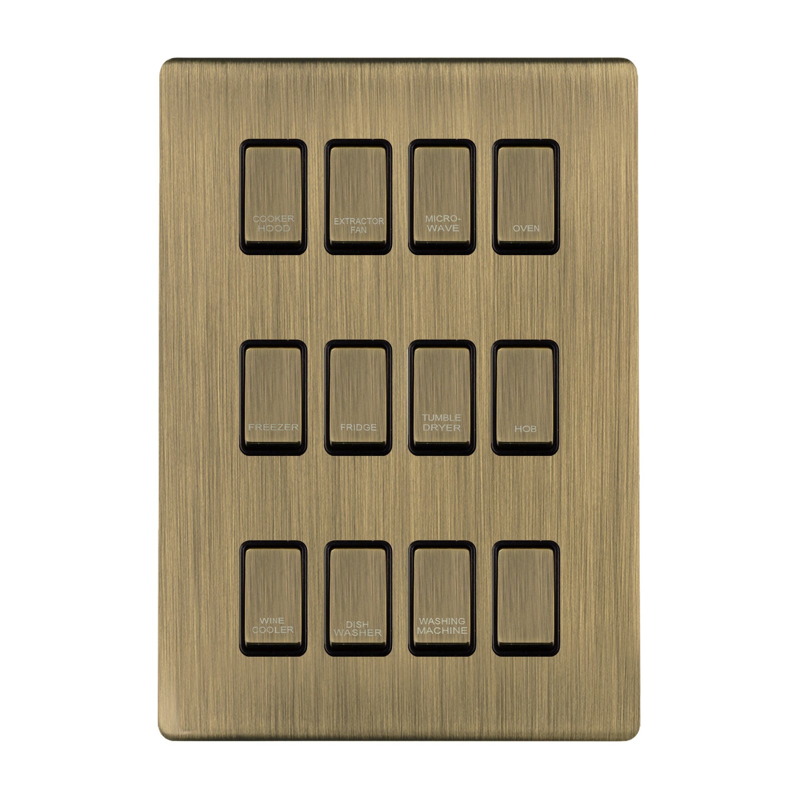 Antique Brass Screwless Custom Labelled Kitchen Appliance Grid Switch ...