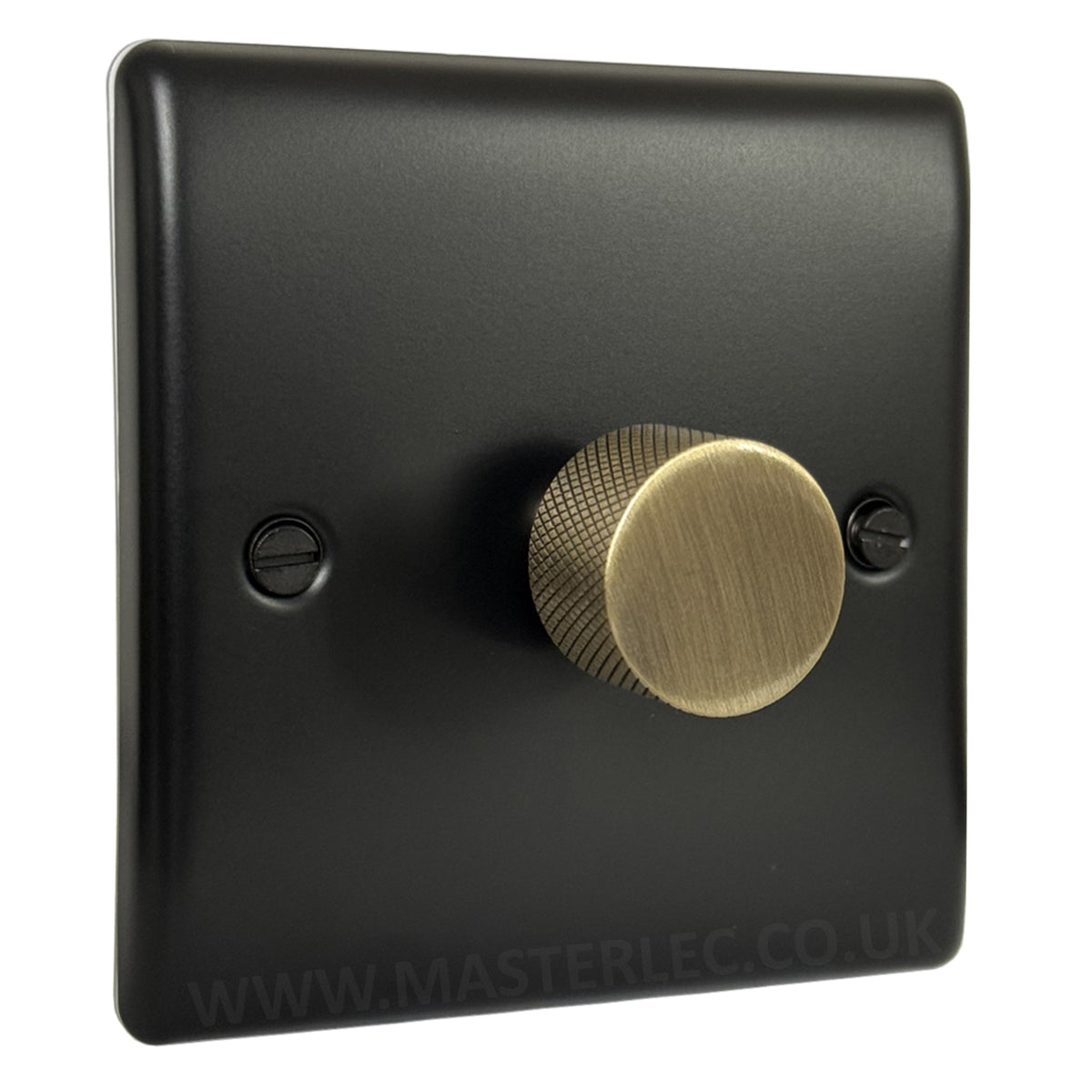 Matt Black 1 Gang Knurled Dimmer Switch with Antique Brass Dimmer Knob ...
