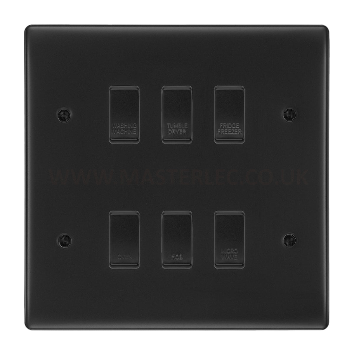 BG Matt Black 6 Gang Engraved Appliance Custom Labelled Grid Switch ...