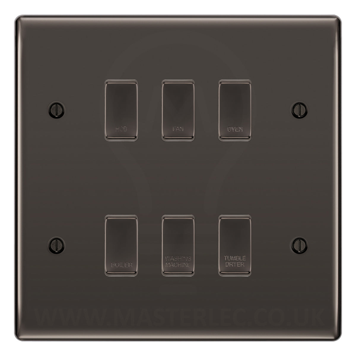 BG Black Nickel 6 Gang Engraved Custom Labelled Appliance Grid Switch ...