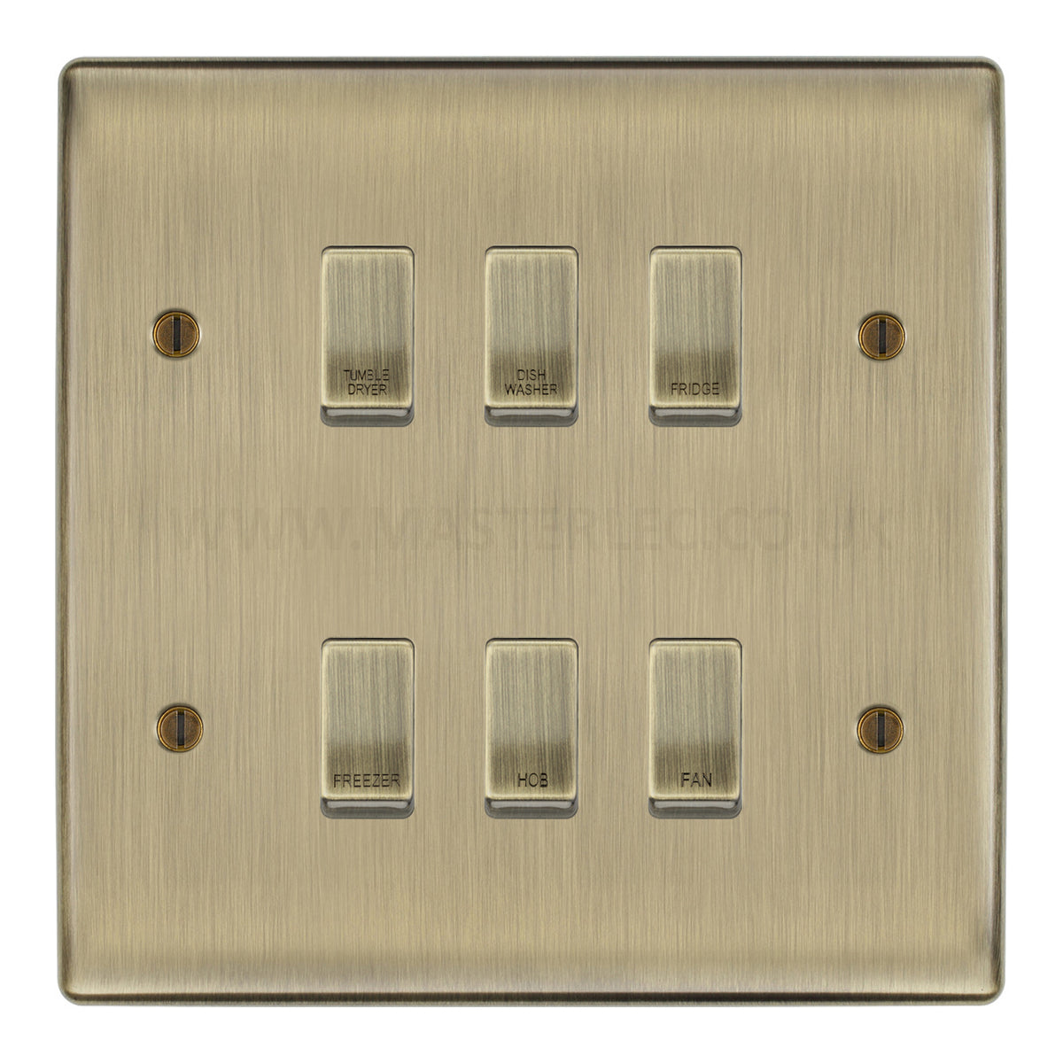 BG Nexus Antique Brass Custom Grid Switch Panel Labelled Kitchen Appli ...