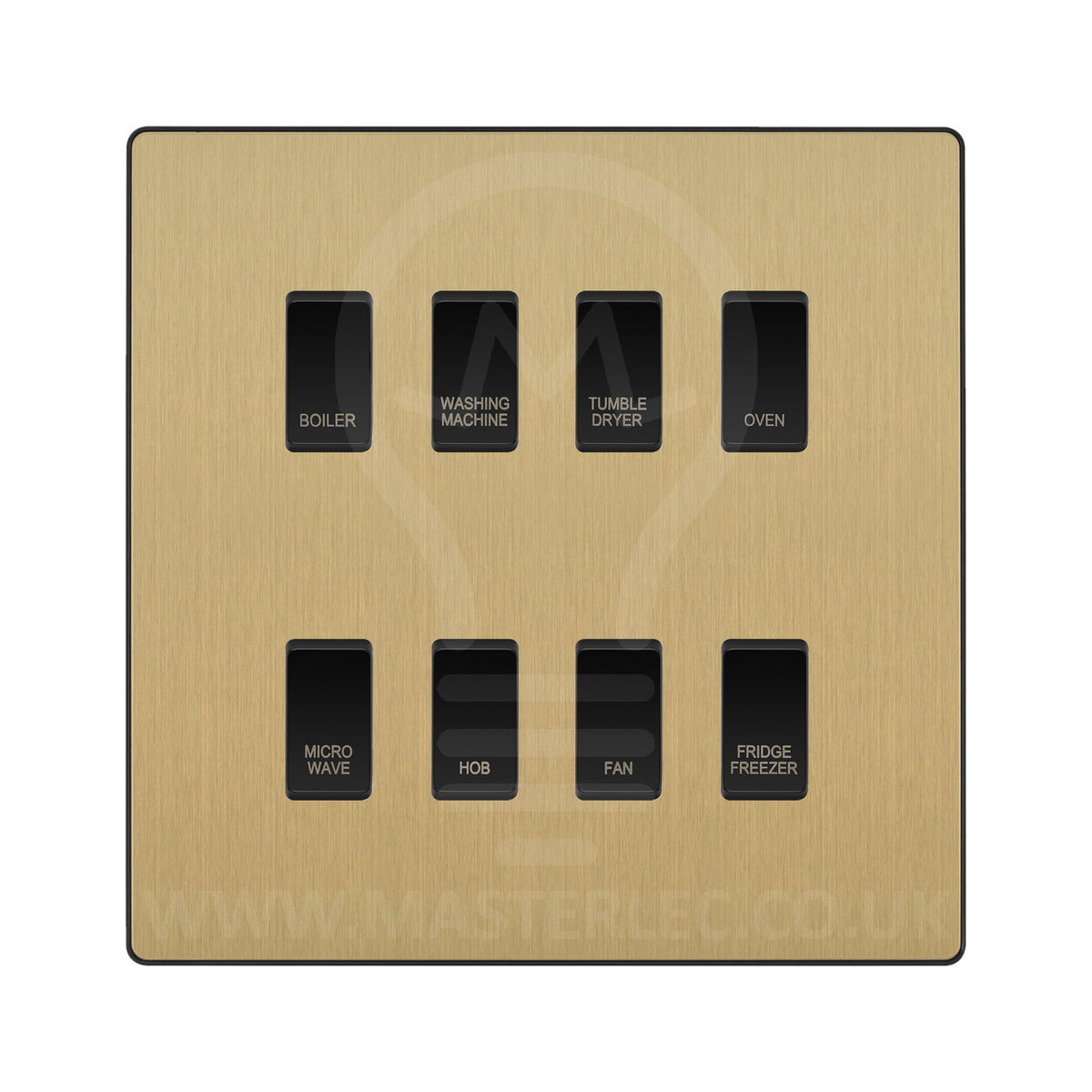 BG Evolve Satin Brass Custom Appliance Grid Switch 8 Gang Screwless — Masterlec