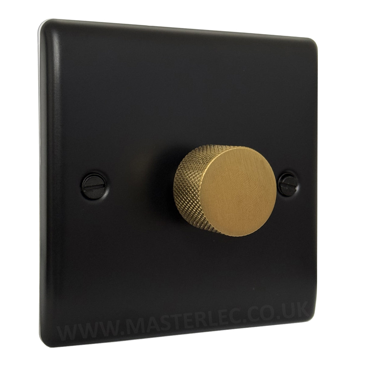 Matt Black 1 Gang Knurled Dimmer Switch with Satin Brass / Antique Gol ...