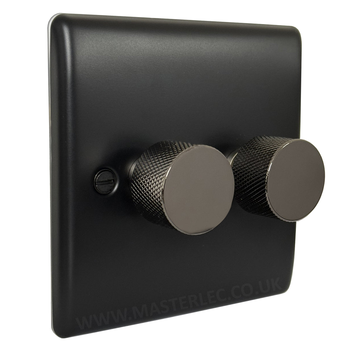 Matt Black 2 Gang Knurled Dimmer Switch with Black Nickel Dimmer Knob ...