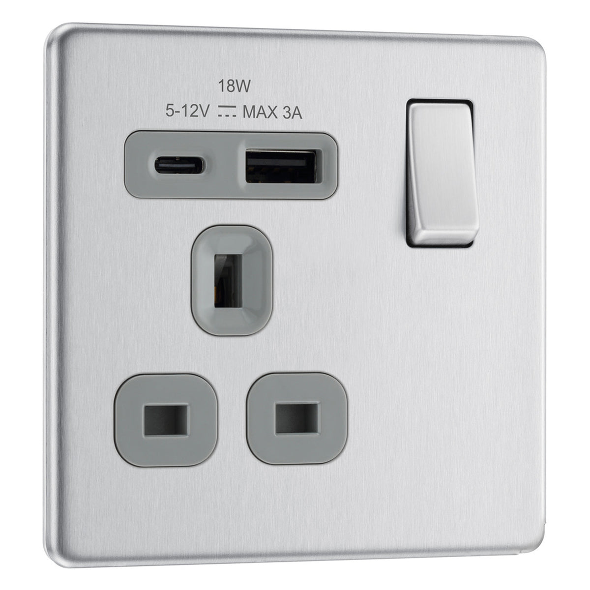 BG Screwless FBS21UAC18G Brushed Steel USB Single Socket 18W Type A ...