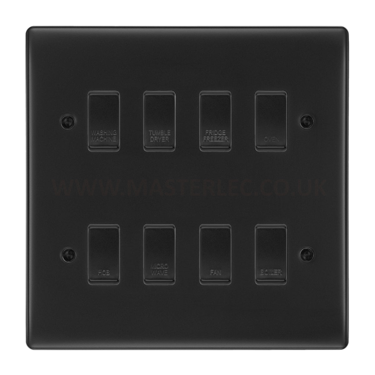 BG Matt Black 8 Gang Engraved Appliance Custom Labelled Grid Switch ...