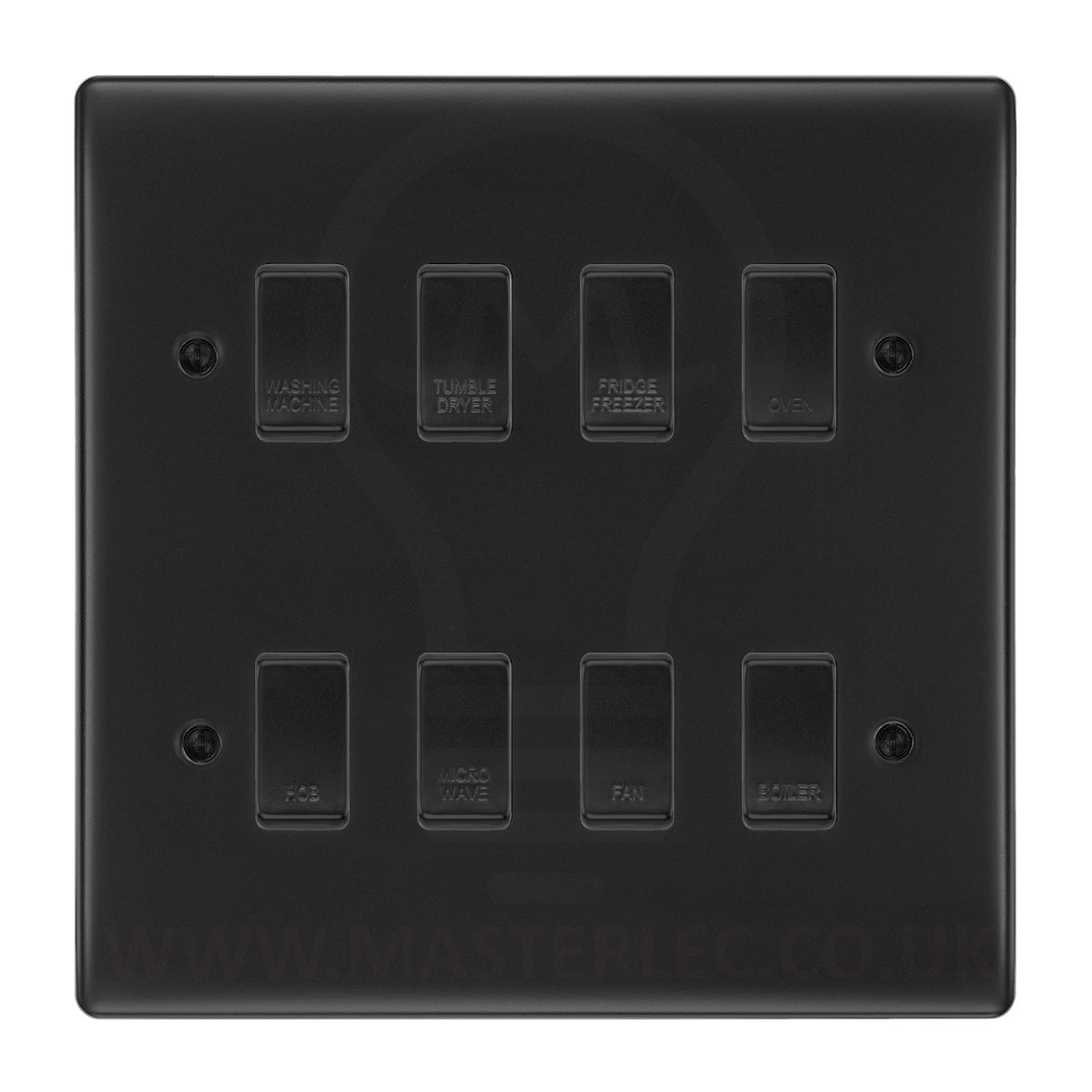 BG Matt Black 8 Gang Engraved Appliance Custom Labelled Grid Switch ...