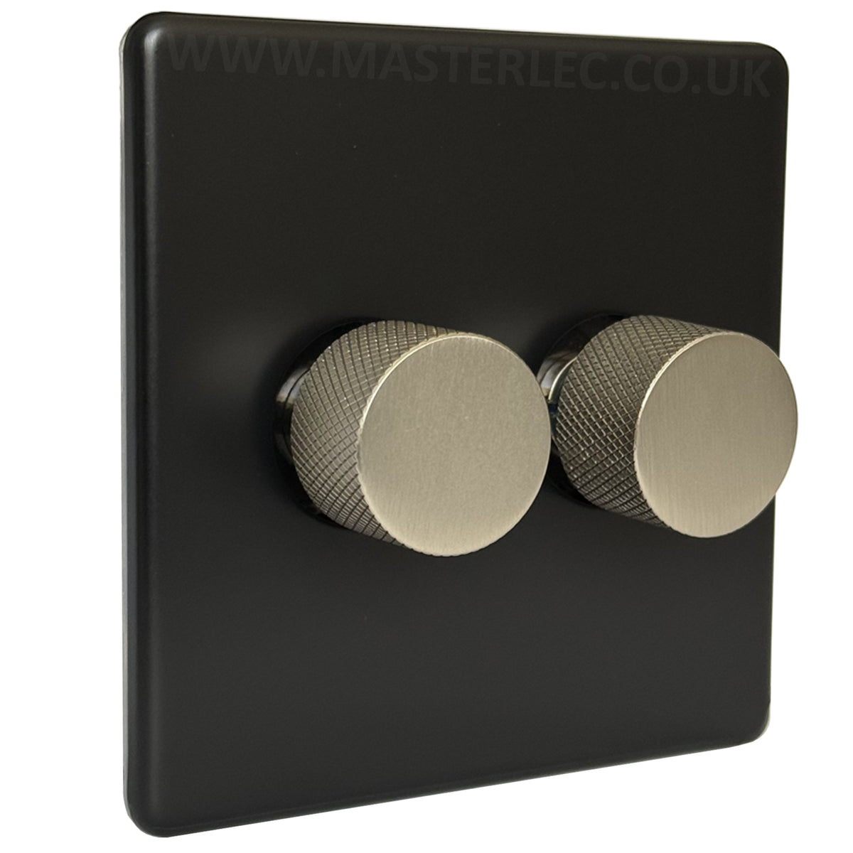 Matt Black Screwless Double 2 Gang Dimmer Switch with Brushed Steel ...