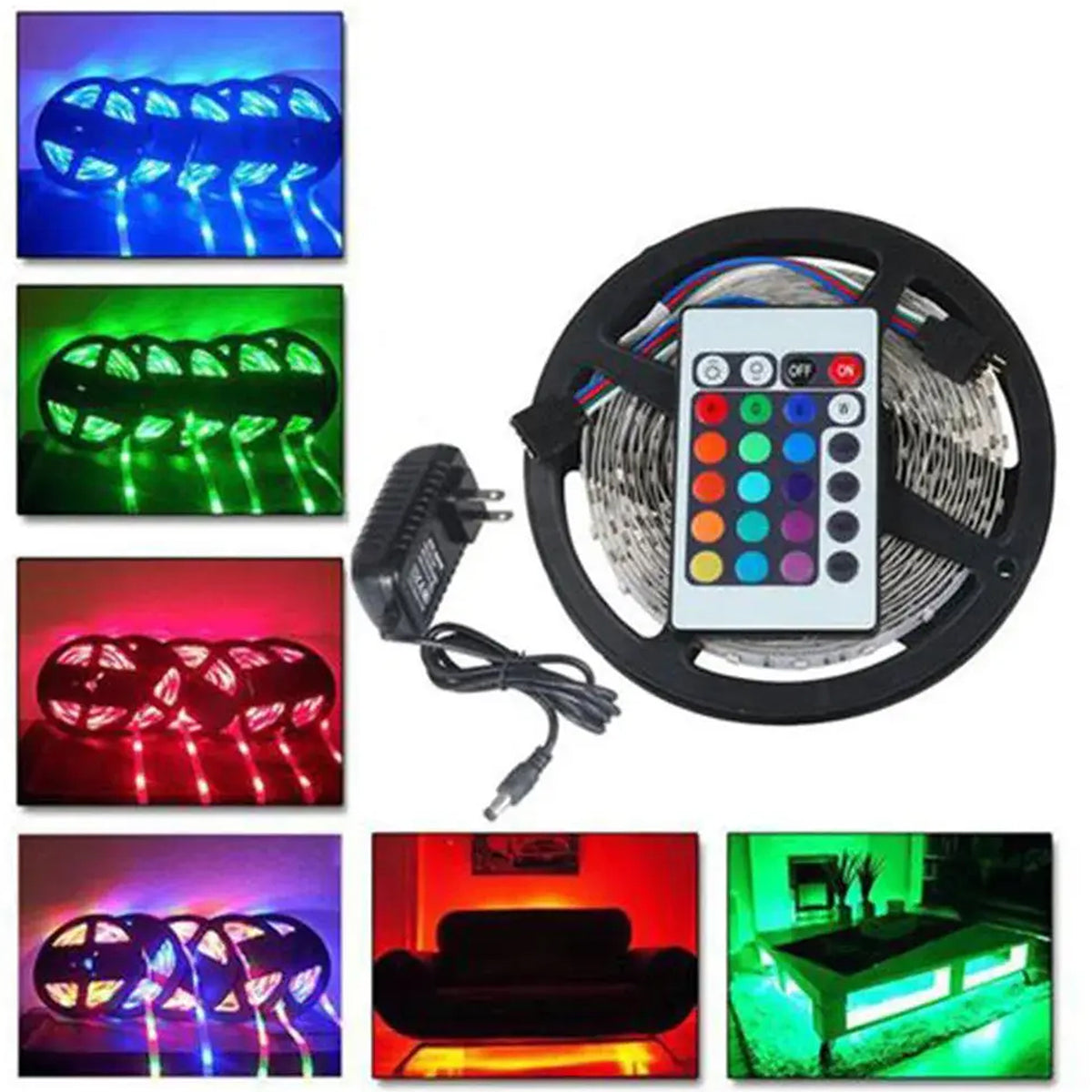 LED Strip Kit 5 meter RGB 60 LEDs per meter, IP65, IR remote, Plug and ...